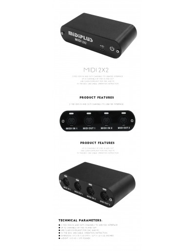 MIDIPLUS MIDI 2X2 2in 2out USB MIDI Interface